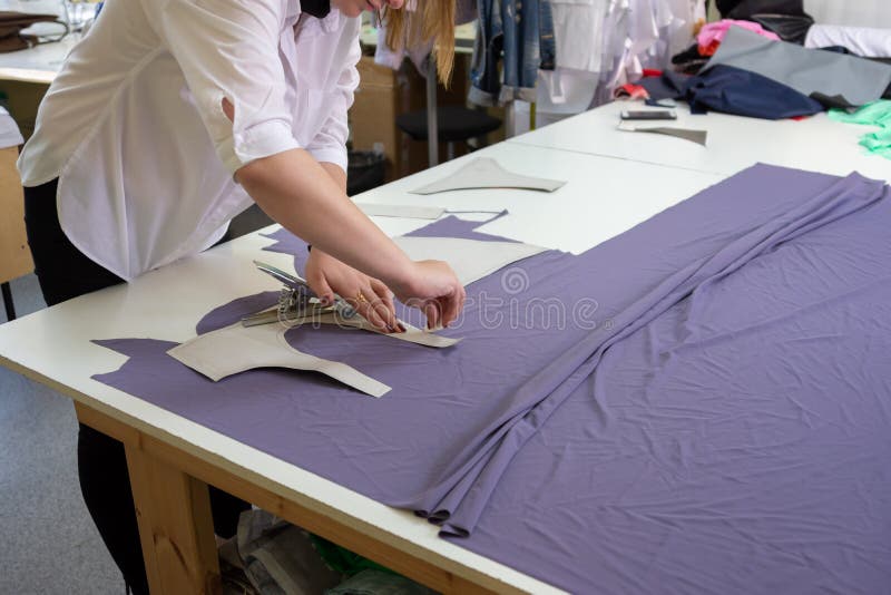 Cutting the Matter on a Large Table in the Workshop Stock Image - Image ...