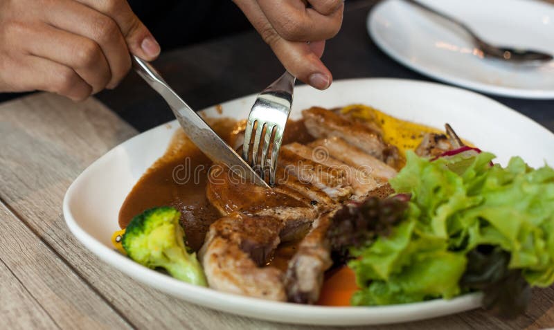 Cutting Medium Pork Chop Steak Dish Stock Photo - Image of market ...
