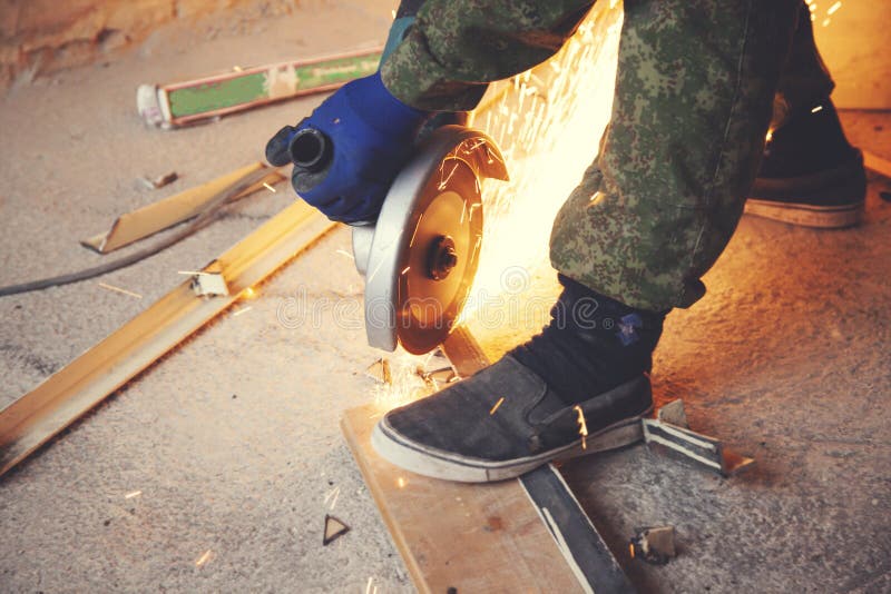Cutting Metal with Many Sharp Sparks Stock Photo - Image of ...
