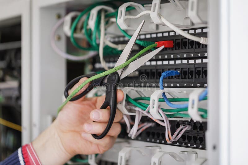 Scissors cutting cable stock photo. Image of equipment - 34369582