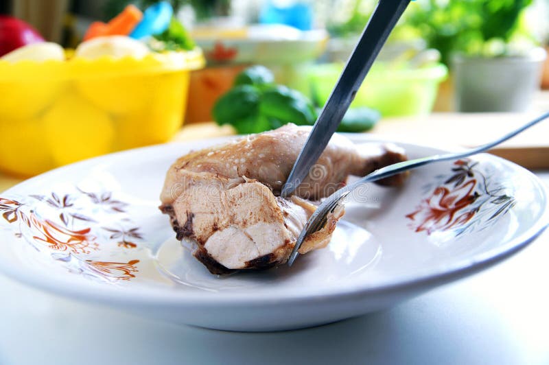 Cutting off chicken skin stock photo. Image of cook, meal - 9746250