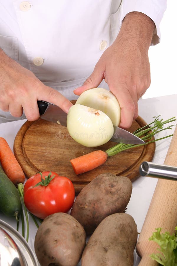 Cutting onion stock image. Image of chef, kitchen, people - 7035345