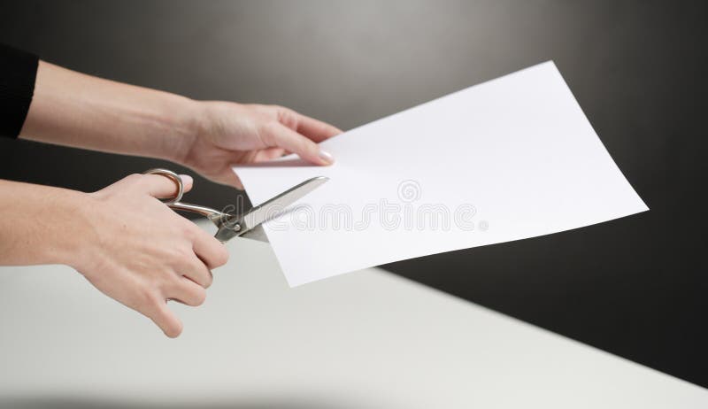 Hands Of Person Cutting Paper Stock Photo - Image of working, strip ...