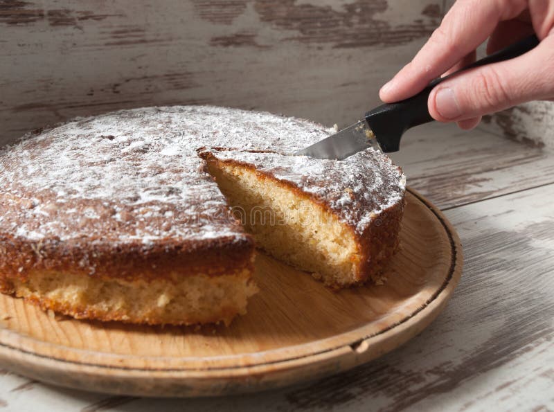 Cutting a Piece of Sponge Cake Stock Image - Image of layer, healthy ...