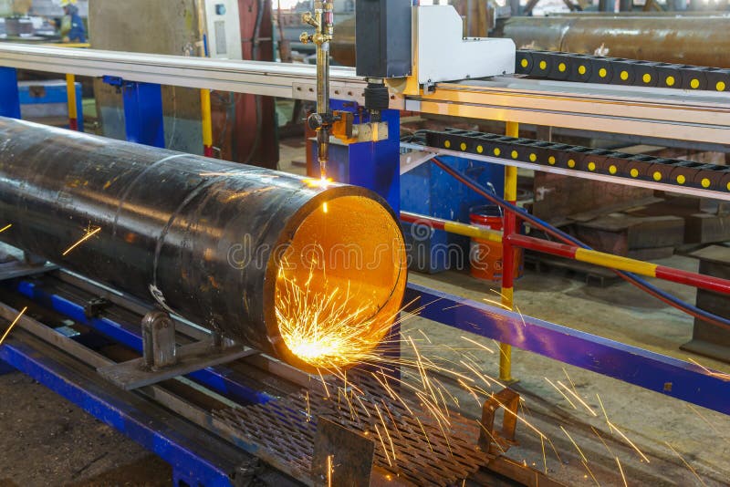 Cutting Pipe Carbon with CNC Plasma Cutting Machine Stock Photo - Image ...