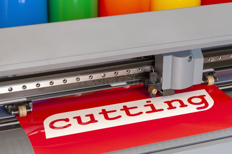 Cutting Plotter Close-up. the Process of Cutting a Vinyl Film Stock ...