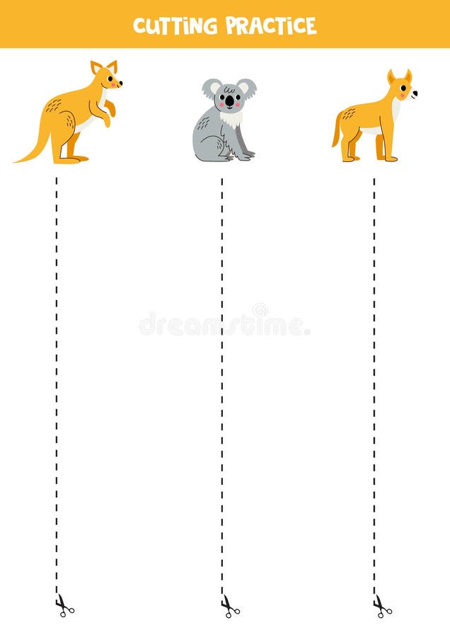 Cutting Practice for Children with Cute Australian Animals. Stock ...