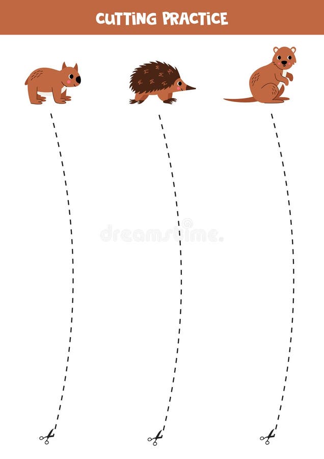 Cutting Practice for Children with Cute Australian Animals. Stock ...