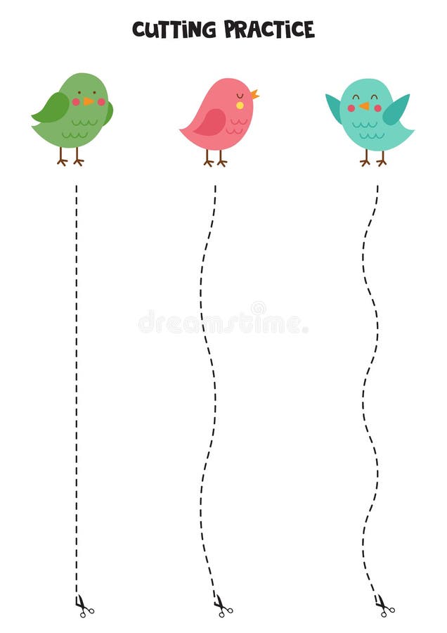 Cutting Practice for Children with Cute Birds. Stock Vector ...