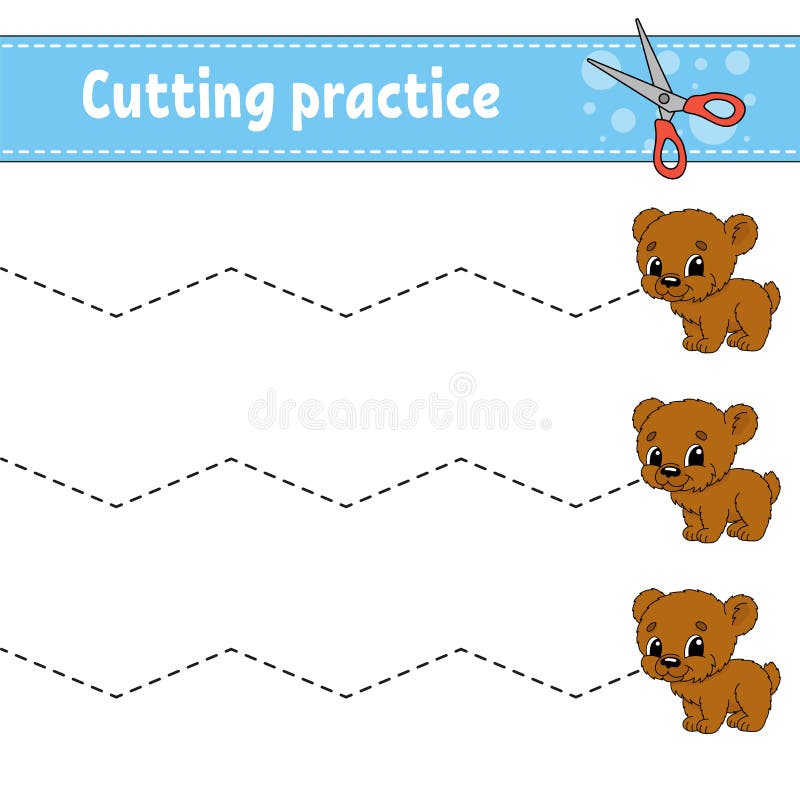 Cutting Practice for Kids. Animal Bear. Education Developing Worksheet ...