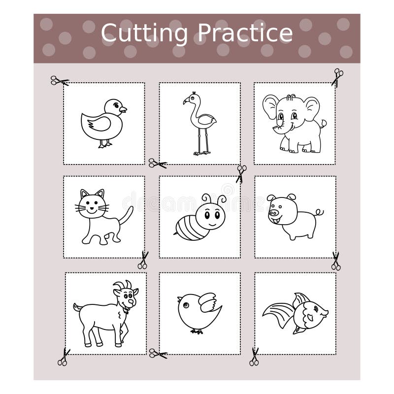 Cutting Practice for Kids: Educational Worksheet & Activity Game Stock ...