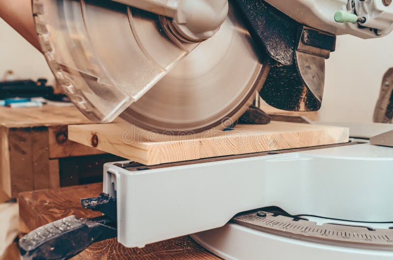 Cutting Process. Modern Circular Machine for Cutting Wooden Boards ...