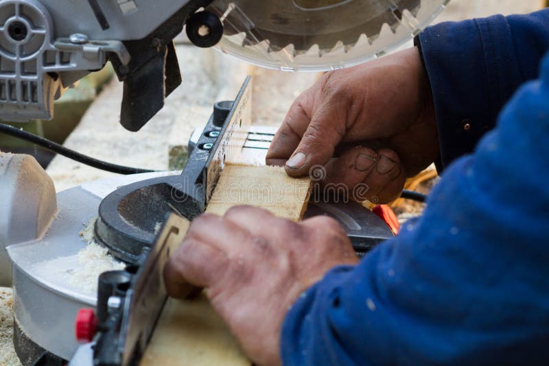 Cutting Process of Wooden Material Stock Image - Image of material ...