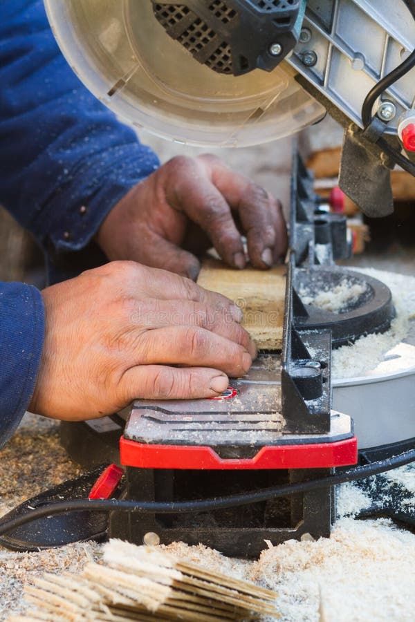 Cutting Process of Wooden Material Stock Photo - Image of material ...