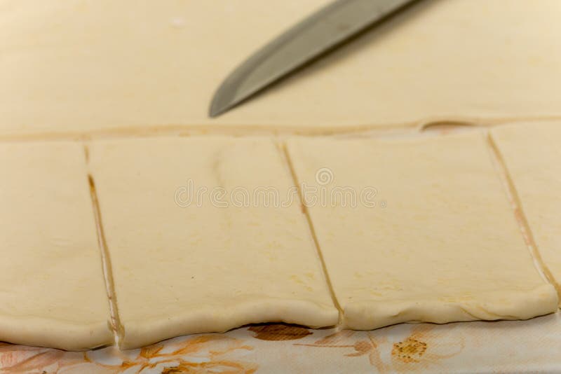 Cutting Puff Pastry for Frying Stock Photo - Image of ingredient ...