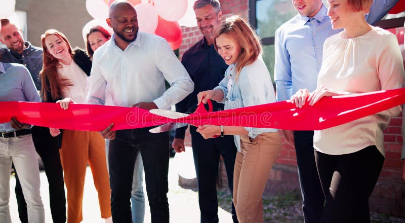 Cutting Ribbon Tape Ceremony Stock Image - Image of team, store: 318721799