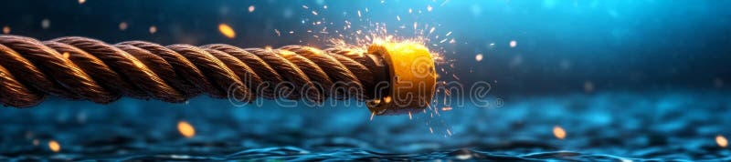 Cutting Rope Underwater with Sparks in a Dark Environment Stock ...