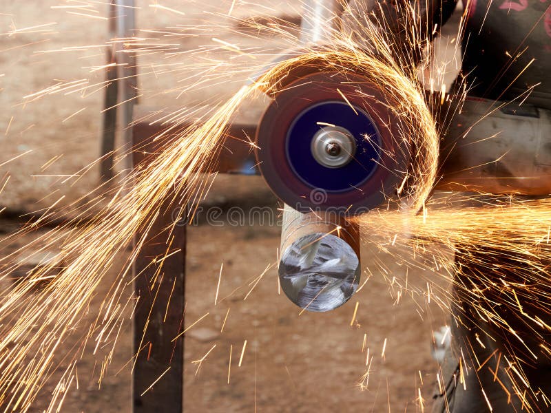 Cutting of Round Metal Slab with Angle Grinder Stock Image - Image of ...