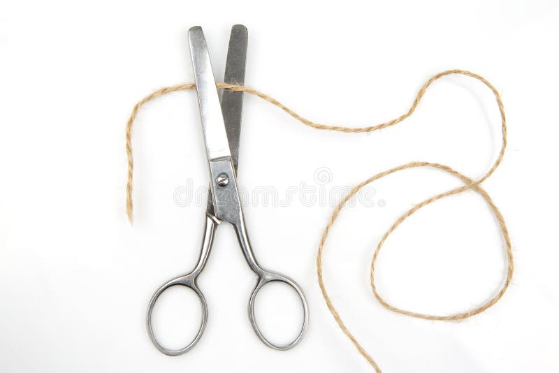 Cutting Scissors and Thread Rope Isolated on White Background Stock ...