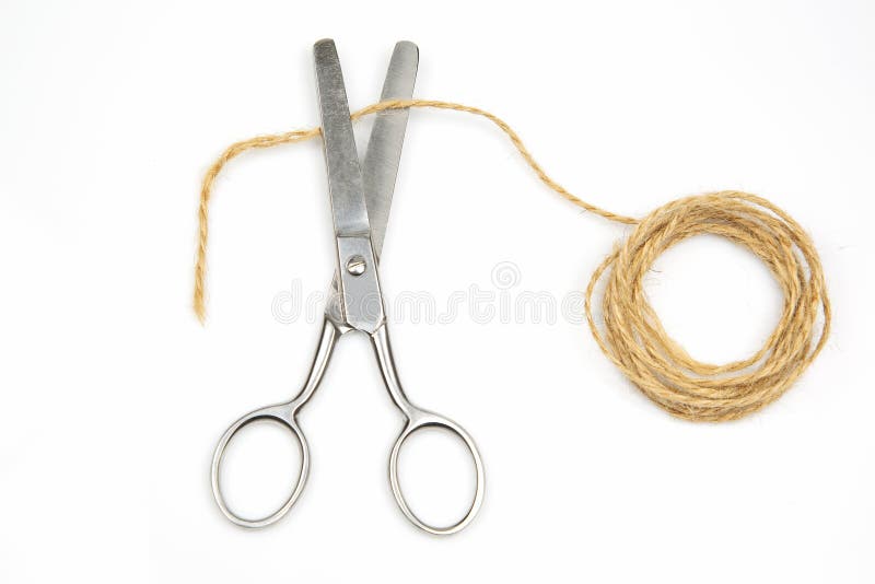Cutting Scissors and Thread Rope Isolated on White Background Stock ...