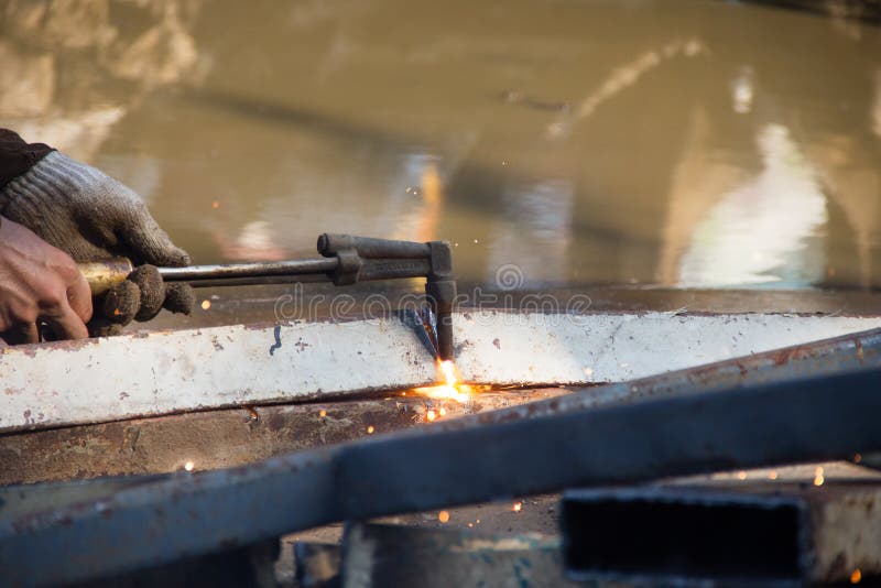Cutting Scrap Metal by Thermal Lance Closeup Stock Image - Image of ...