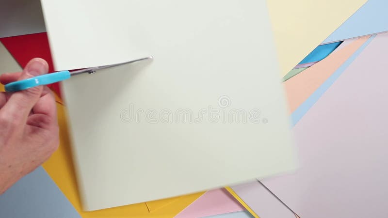 Cutting Sheet of Paper with Scissors Stock Video - Video of education ...