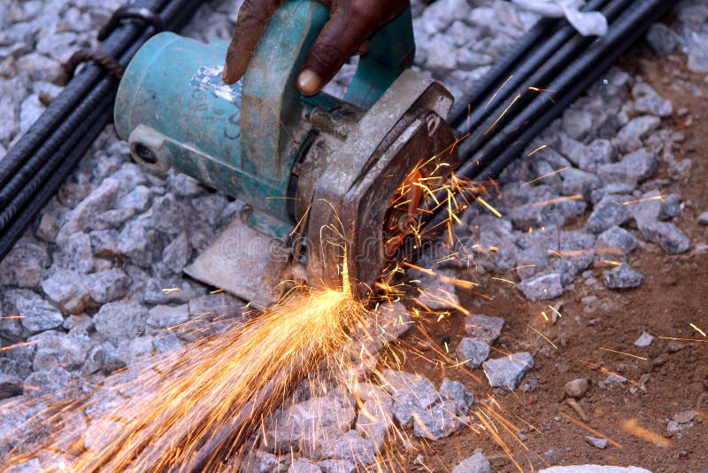 Cutting Steel Bar from Cutting Machine Stock Photo - Image of safety ...