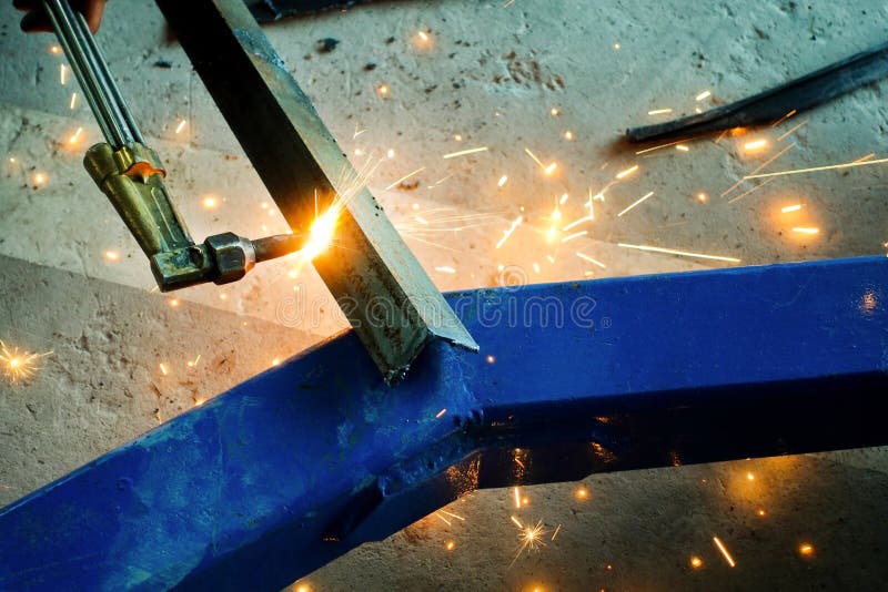 Cutting Steel with Gas Torch Stock Image - Image of flame, cutting ...