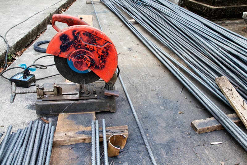 Cutting Steel Machine on at the Construction Site. Stock Image - Image ...