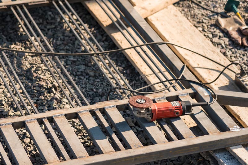 Cutting Steel Machine on at the Construction Site Stock Photo - Image ...