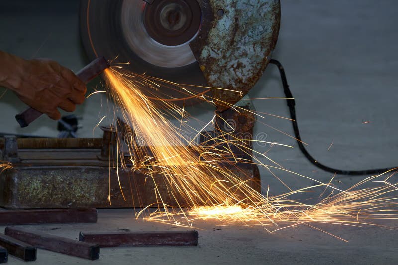 Cutting Steel with Machine for Cutting Steel Stock Photo - Image of ...