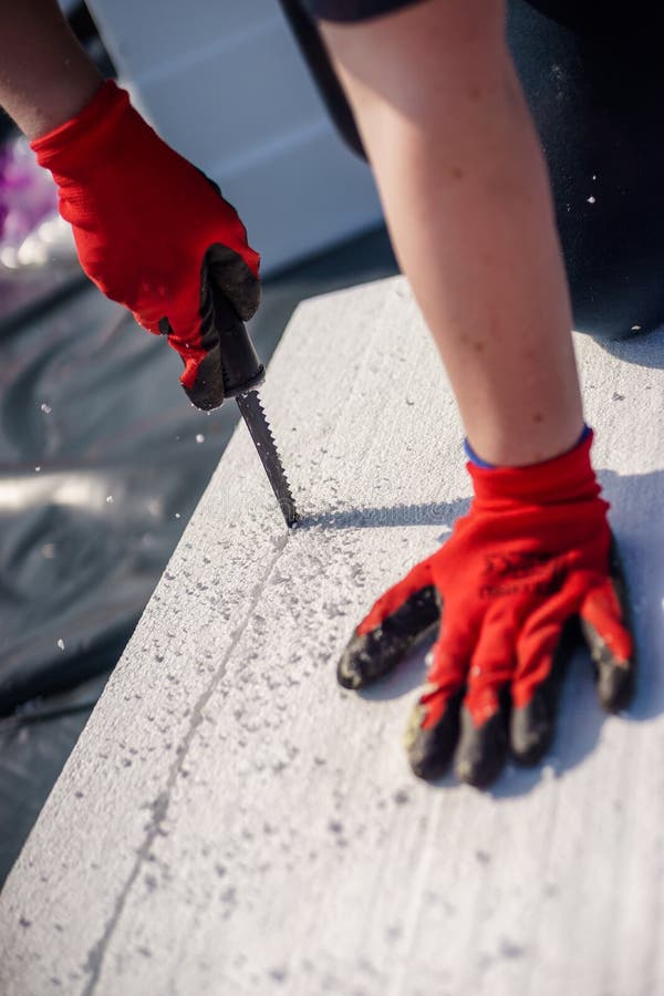 Cutting Styrofoam on the Construction Site Stock Photo - Image of ...