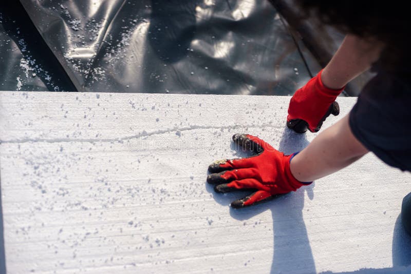 Cutting Styrofoam on the Construction Site Stock Photo - Image of ...