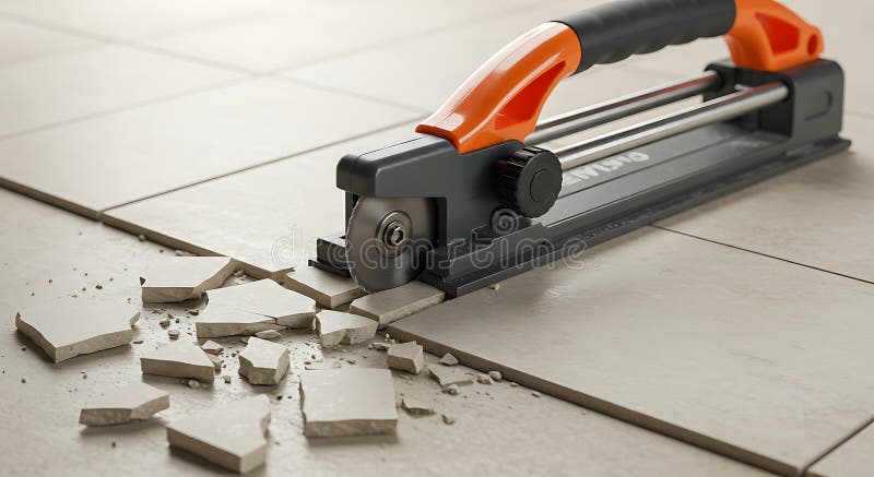 Cutting Tile with a Manual Cutter Breaking Tile Pieces Stock ...
