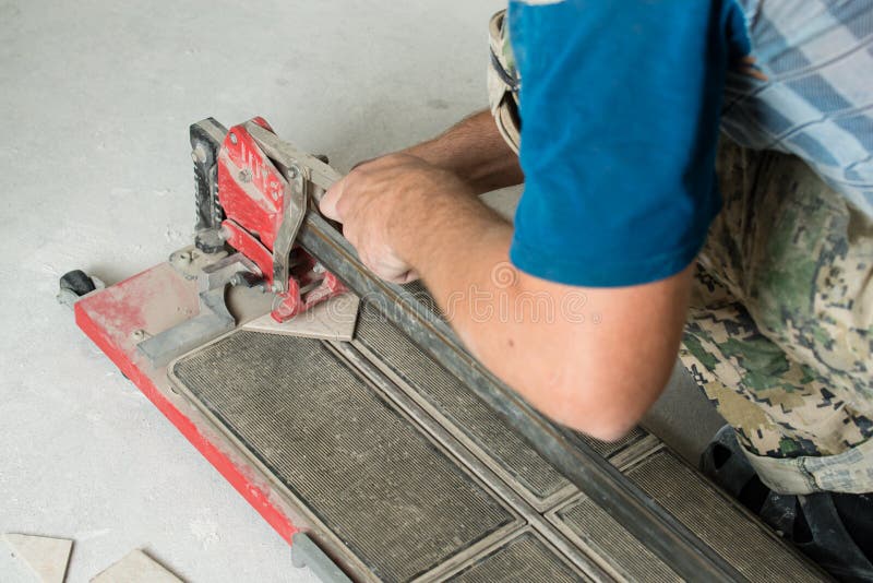 Cutting Tiles, Tiles Builder Hands Stock Image - Image of activity ...