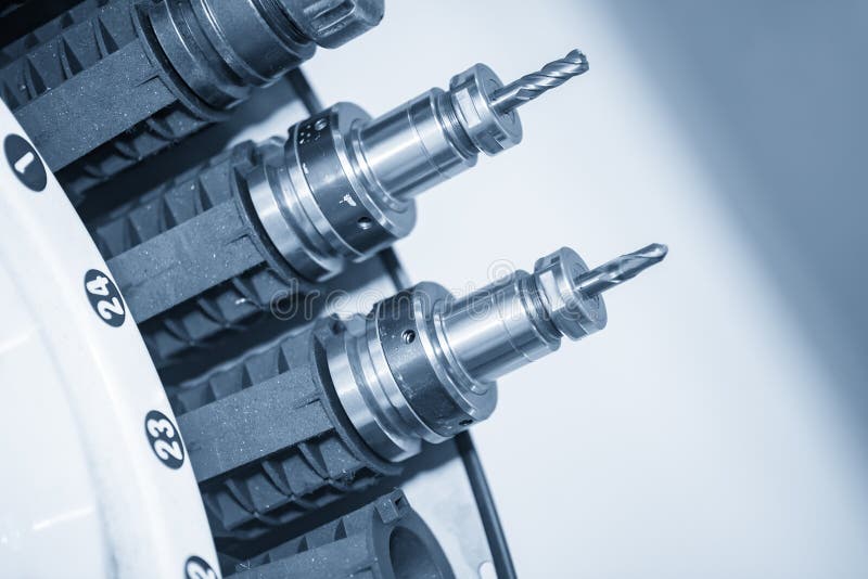 The Cutting Tools of the CNC Milling Machine in the Magazine. Stock ...