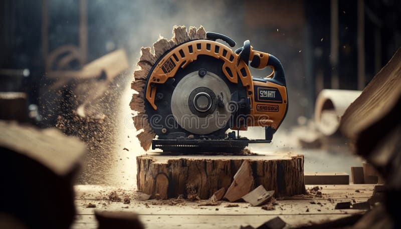 Cutting a Tree with a Machine. Sawmill.Generative AI Stock Illustration ...