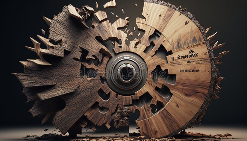 Cutting a Tree with a Machine. Sawmill.Generative AI Stock Illustration ...