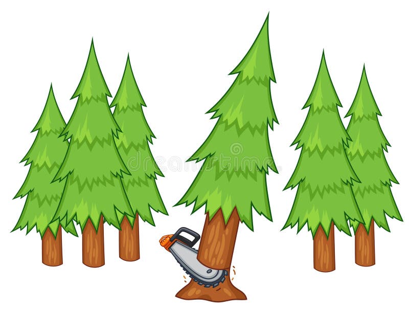 Cutting Trees in Forest Illustration Stock Vector - Illustration of ...