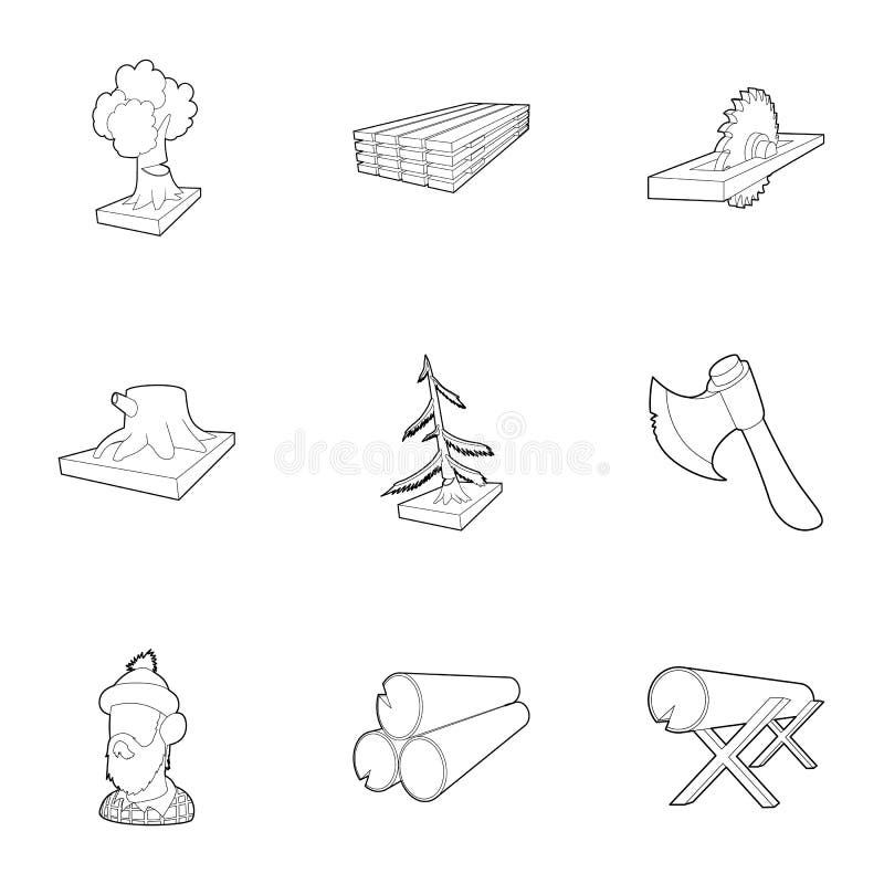 Cutting of Trees Icons Set, Outline Style Stock Vector - Illustration ...