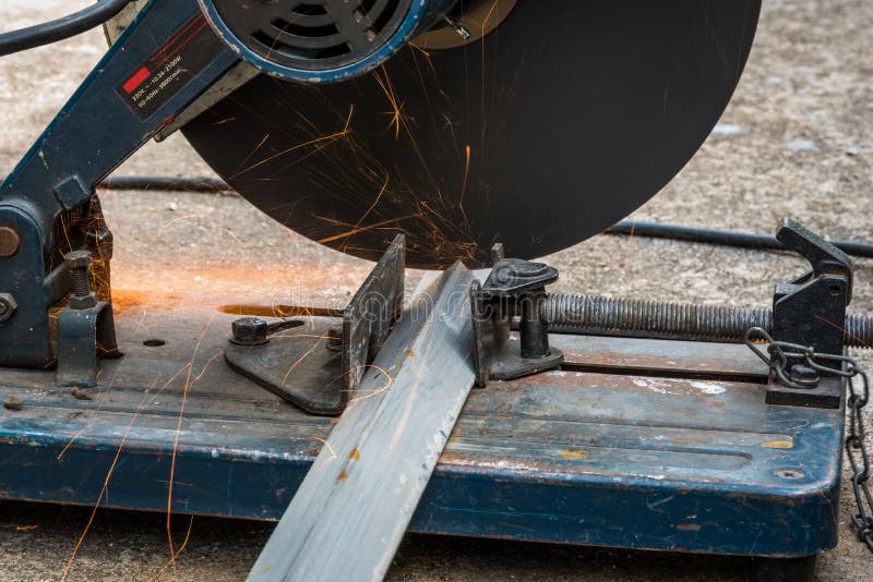 Cutting a Triangle Metal and Steel with Compound Mitre Saw Stock Image ...