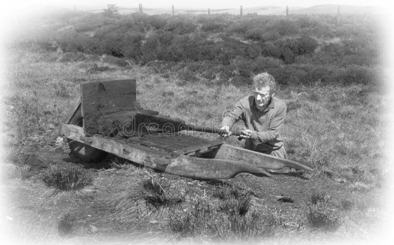 Cutting Turf Peat by Spade in Moss Bog in Ireland Stock Image - Image ...