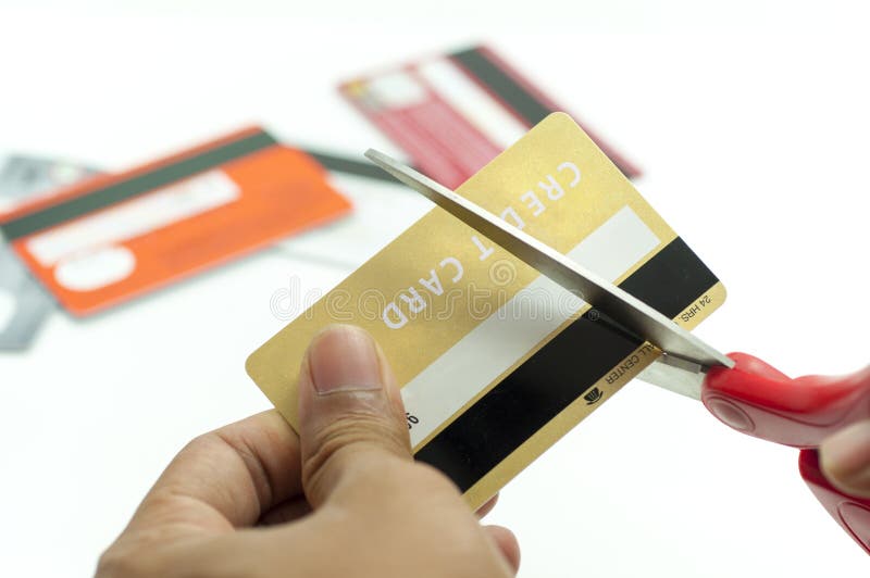 Cutting Up Credit Card with Scissors Stock Image - Image of commercial ...