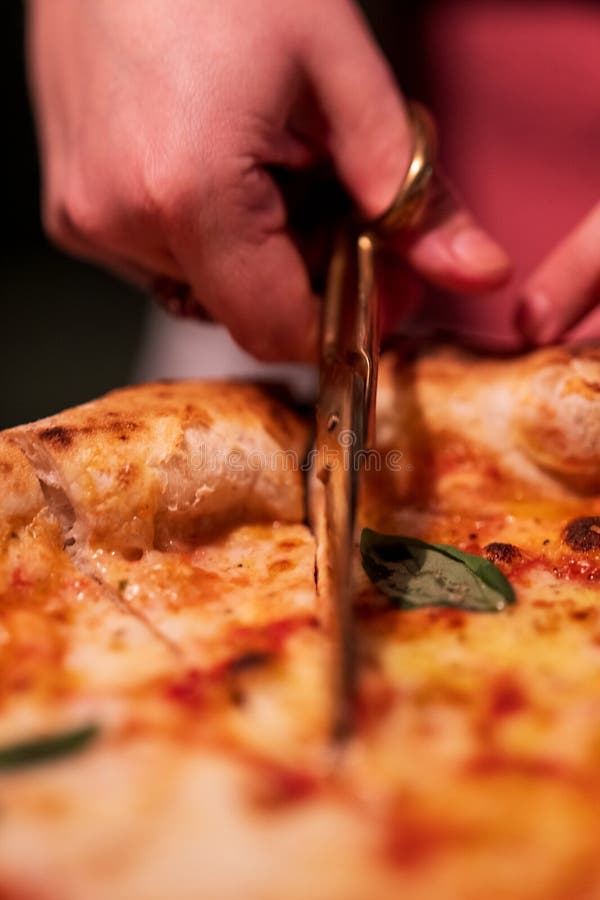 Cutting Up a Slice of Pizza with Scissors.. Stock Image - Image of meal ...