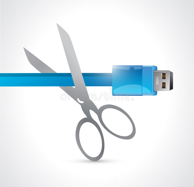 Scissors Cutting the USB Cable Stock Illustration - Illustration of ...