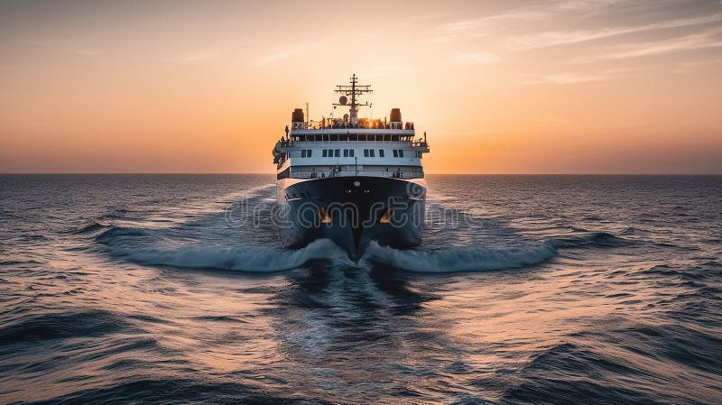 Cutting through the Waves, a Front View of a Large Modern Ship in the ...