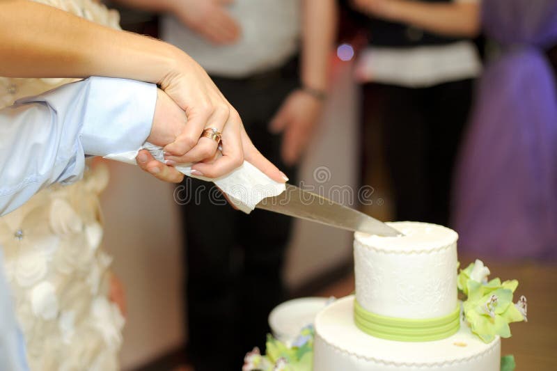 Cutting Wedding Cake Together Stock Photo - Image of cute, female: 29619724