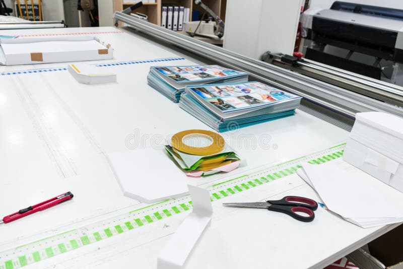 Cutting Work Table with Tools in Work Shop Stock Photo - Image of ...