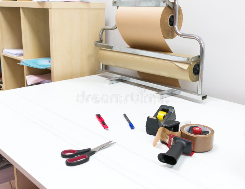 Cutting Work Table with Tools in Work Shop Stock Image - Image of ...