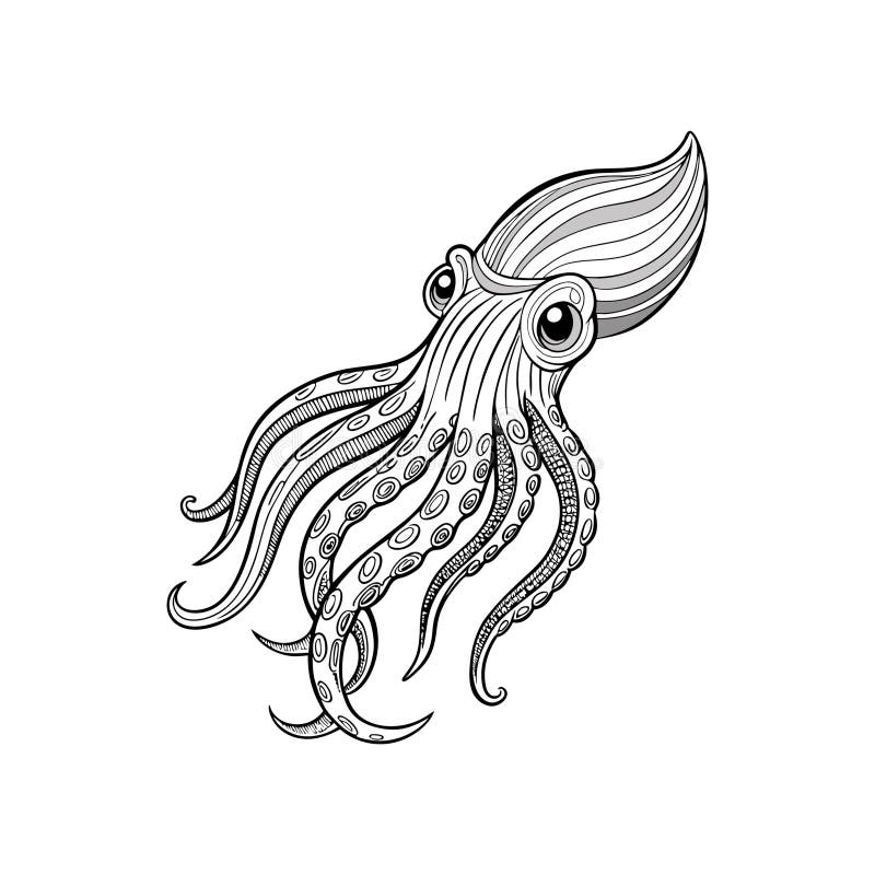Cuttlefish Fun Coloring Page for Kids Stock Image - Illustration of ...